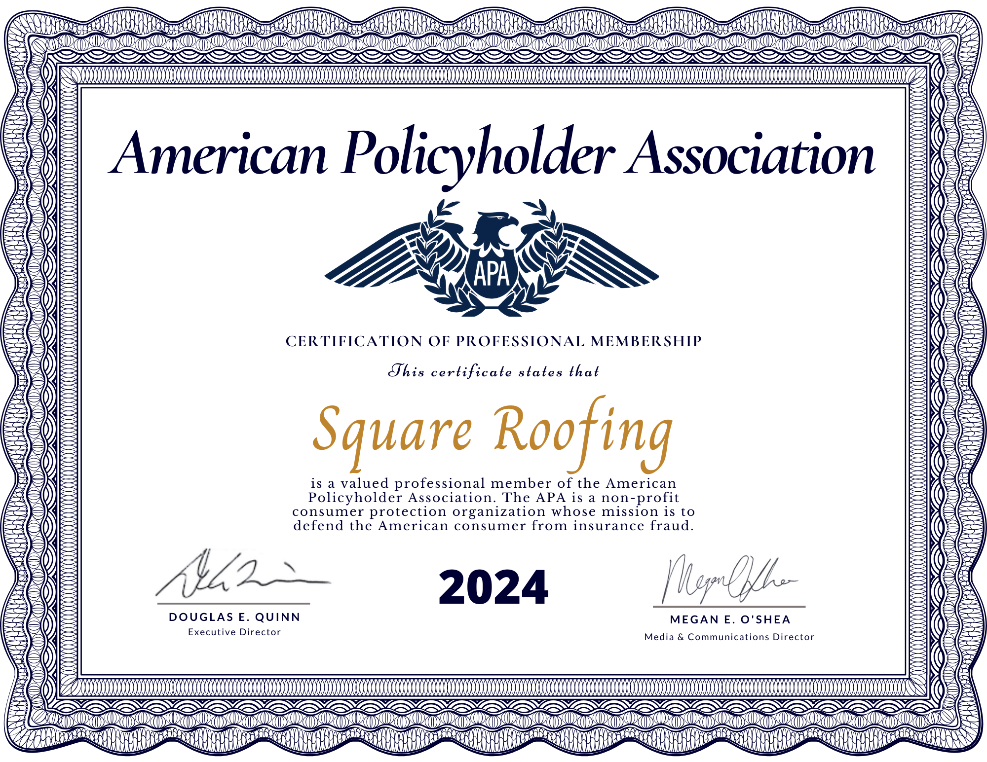 APA Certification - Square Roofing